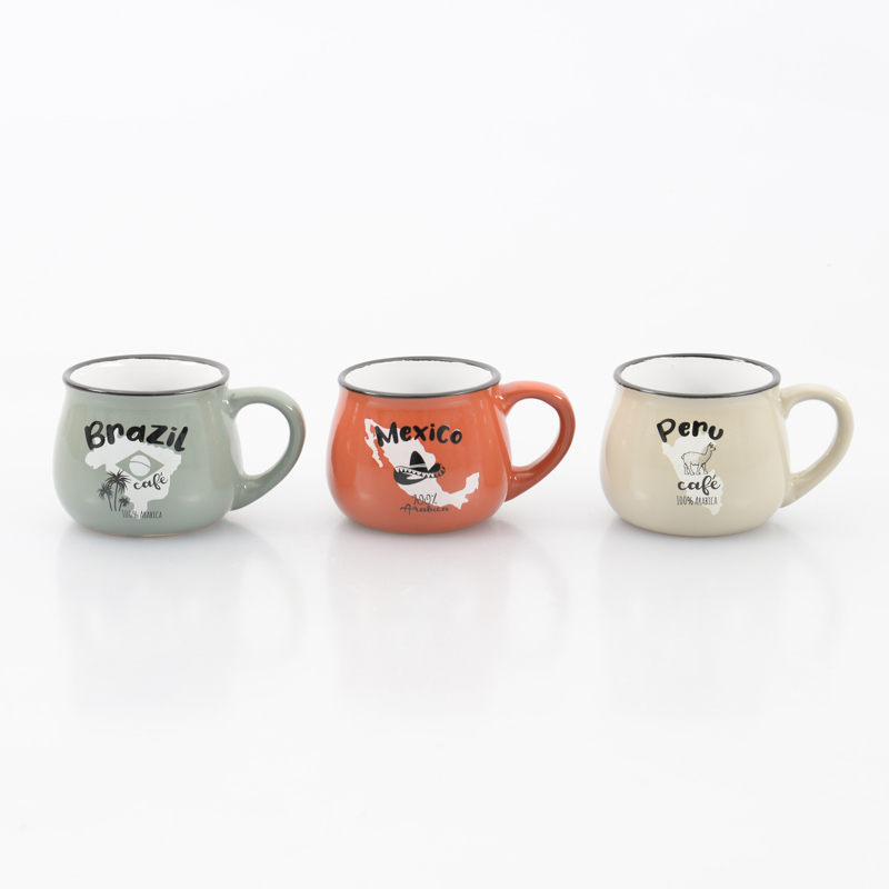 Tasse bombée 'Arabica' 3 ass en gres - L'Incroyable